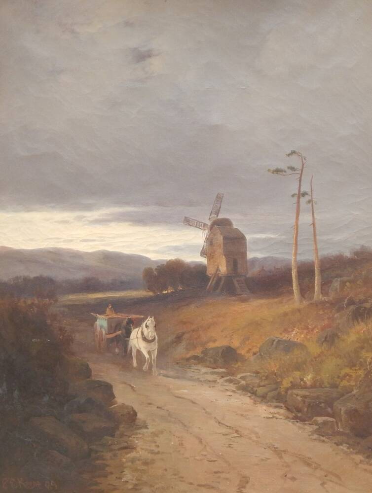 Ezra Elmer Keene (British, 1880-1920). Country landscape with windmill ...