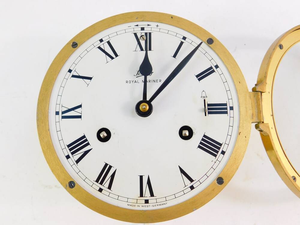 A Schatz Royal Mariner brass cased ship's clock, circular dial bearing ...