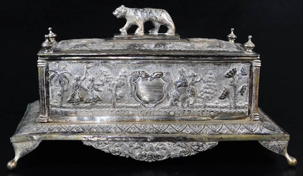 An early 20thC Indian ceremonial freedom casket, of rectangular form ...