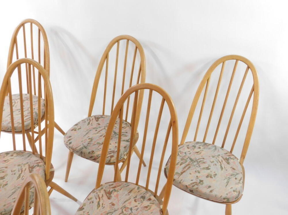 A set of six Ercol light elm and beech Quaker style stick back dining ...