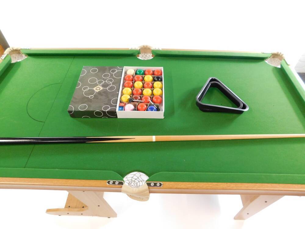 A BCE Le Club 5ft folding pool table, light oak framed with dart board ...