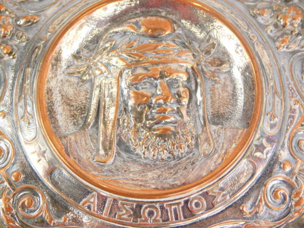 An Elkington electrotype tazza or stand, decorated with Greek or Roman ...