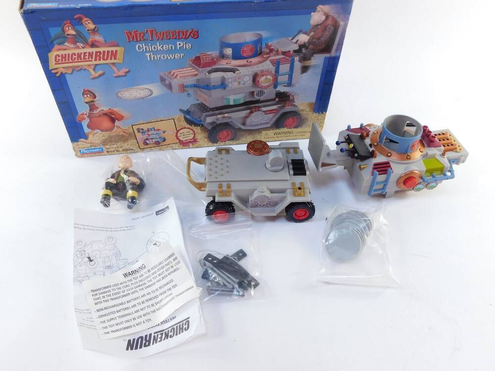 A Playmates Chicken Run Chicken Pie Thrower, boxed.