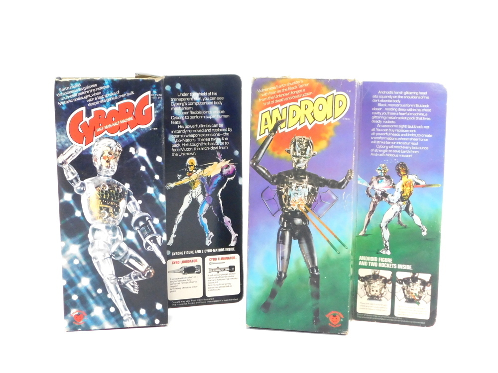 Two Strawberry Fayre Denys Fisher Android and Cyborg figures, 1975, boxed.