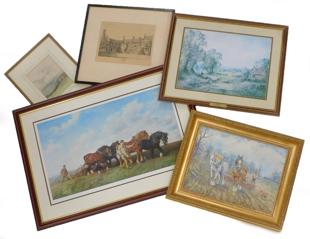 Luke Sykes. Ploughing scene, oil on board, 29cm x 40cm, and other ...