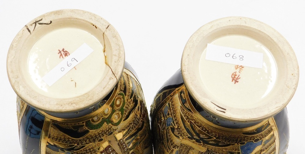 A pair of 20th Japanese Satsuma hexagonal baluster vases, decorated ...