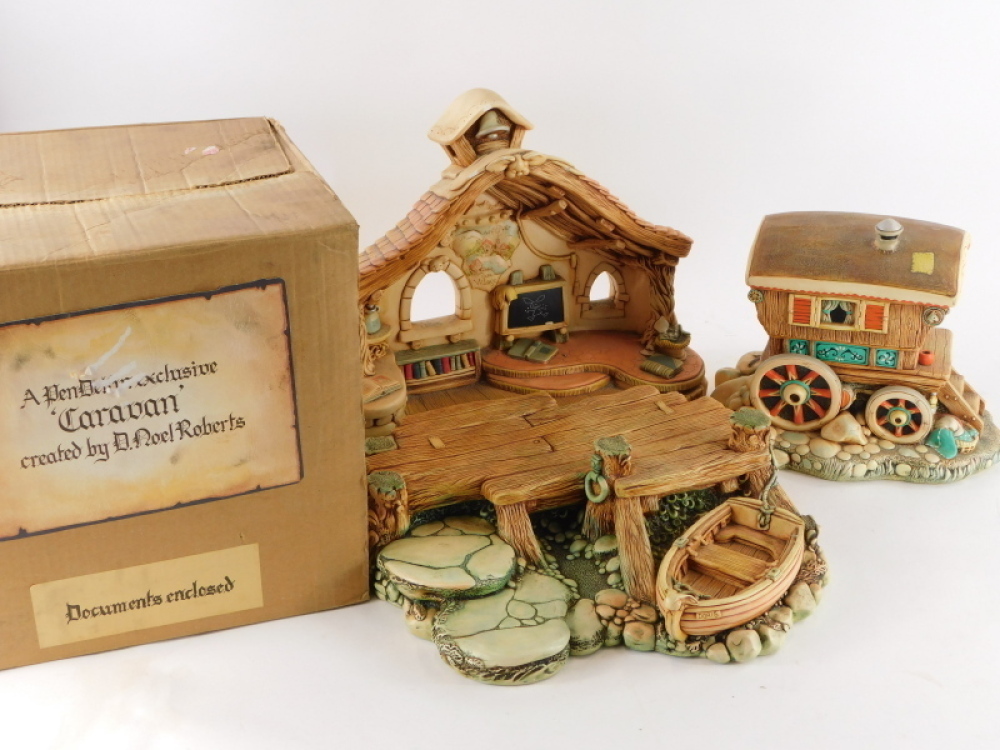Three Pendelfin items, to include a Pendelfin caravan, 21cm high, boxed ...