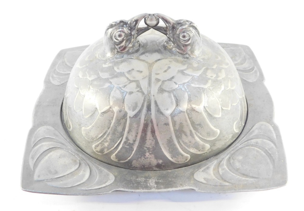 An Art Nouveau Osiris pewter egg dish and cover, designed by Walter ...