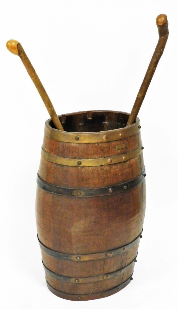 A 20thC stick barrel constructed from the teak of HMS Iron Duke ...
