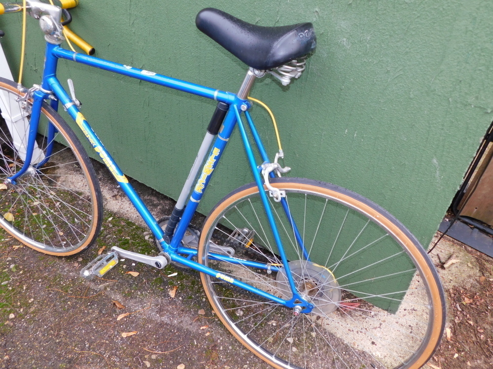 An Elswick Puma racing bike, with 24 blue frame, with a Rocket seat.