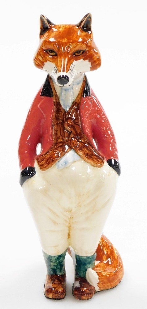 A Rye pottery fox figure, of a gentleman fox in red waistcoat, signed ...