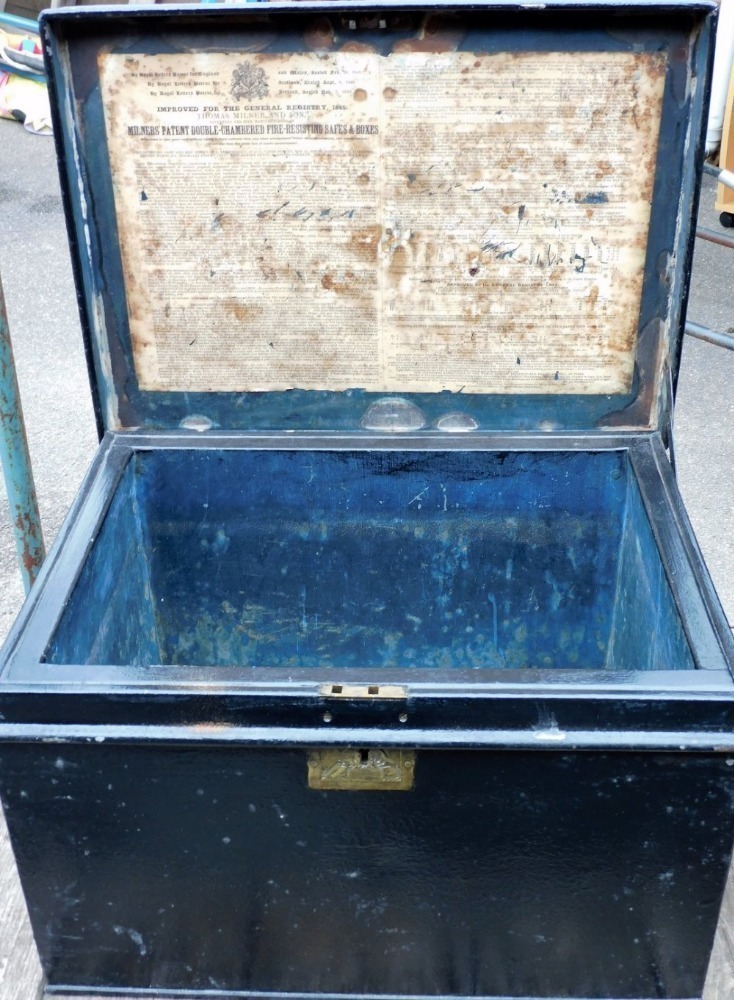 An early 20thC cast iron metal deed box, of rectangular form, with ...