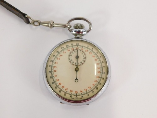 A military stop watch, the white enamelled dial marked FAB SUISSE, in a ...