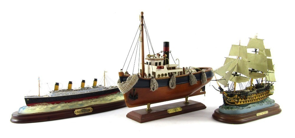 Three ship models, comprising RMS Titanic, Samson and HMS Victory.