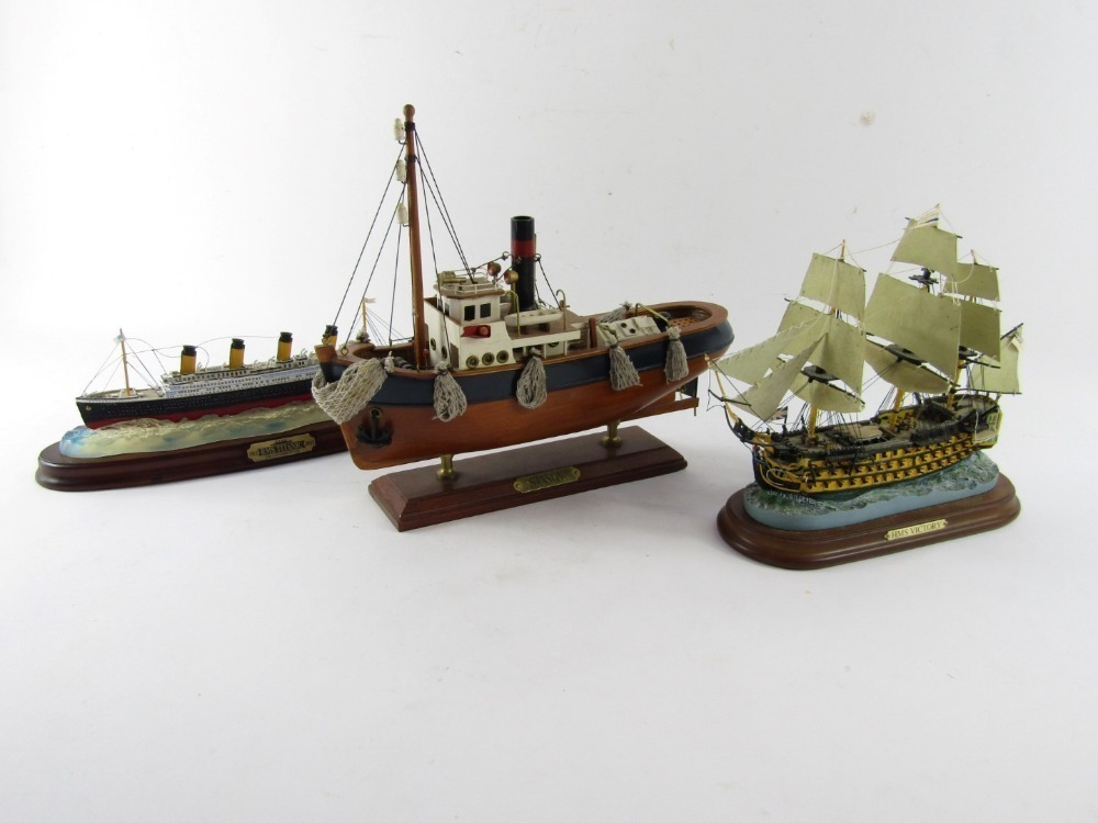Three ship models, comprising RMS Titanic, Samson and HMS Victory.