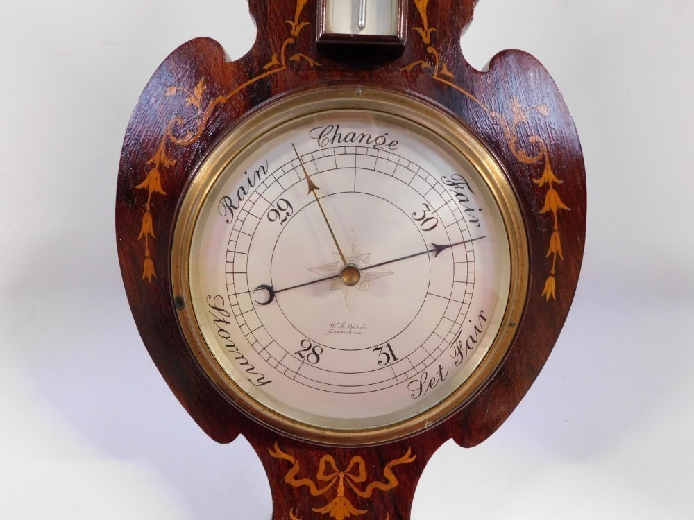 A Victorian rosewood and inlaid aneroid barometer by W H Bird of ...