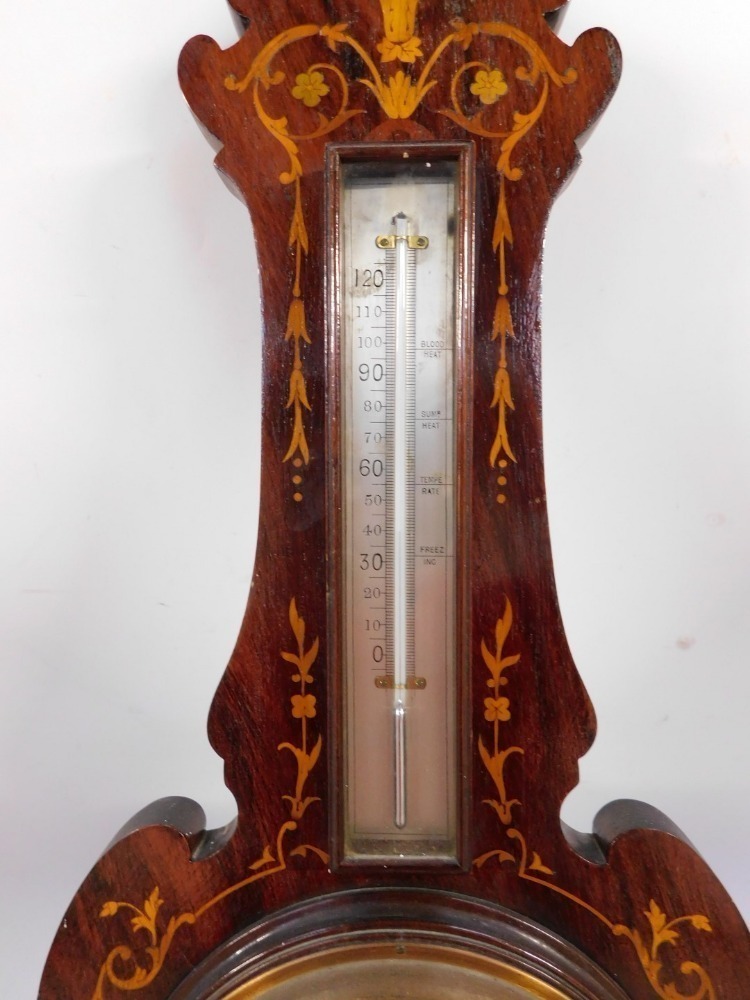 A Victorian rosewood and inlaid aneroid barometer by W H Bird of ...
