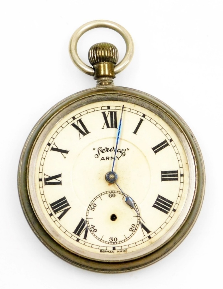 A group of watch parts, wristwatches and pocket watches, Services Army ...