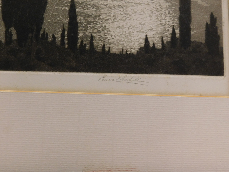 Percival Gaskell (1868-1934). Twilight scene, trees before lake and ...