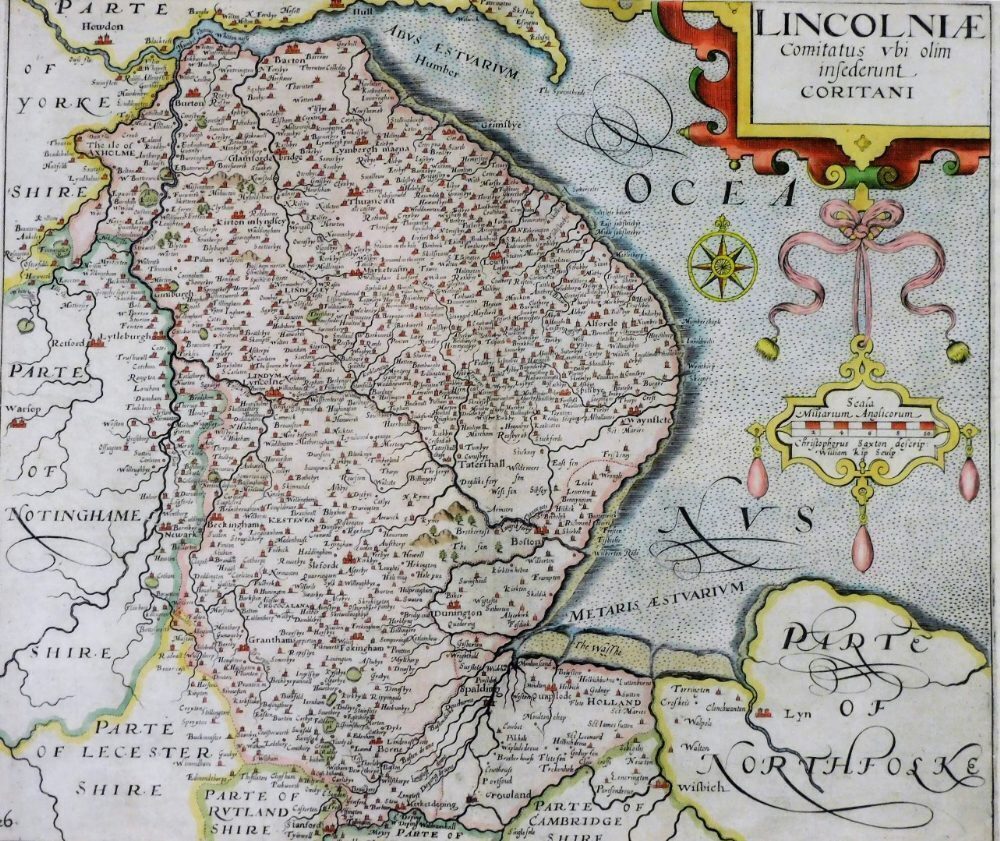 After Christopher Saxton. Map of Lincolnshire, 30cm x 34cm, and after ...