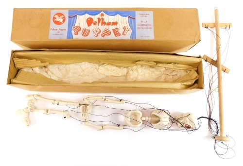 A Pelham Puppets fully articulated skeleton puppet, boxed.