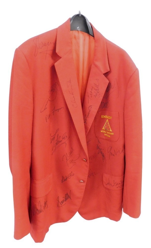 A 1980's Embassy World Snooker official match worn referee jacket, worn ...