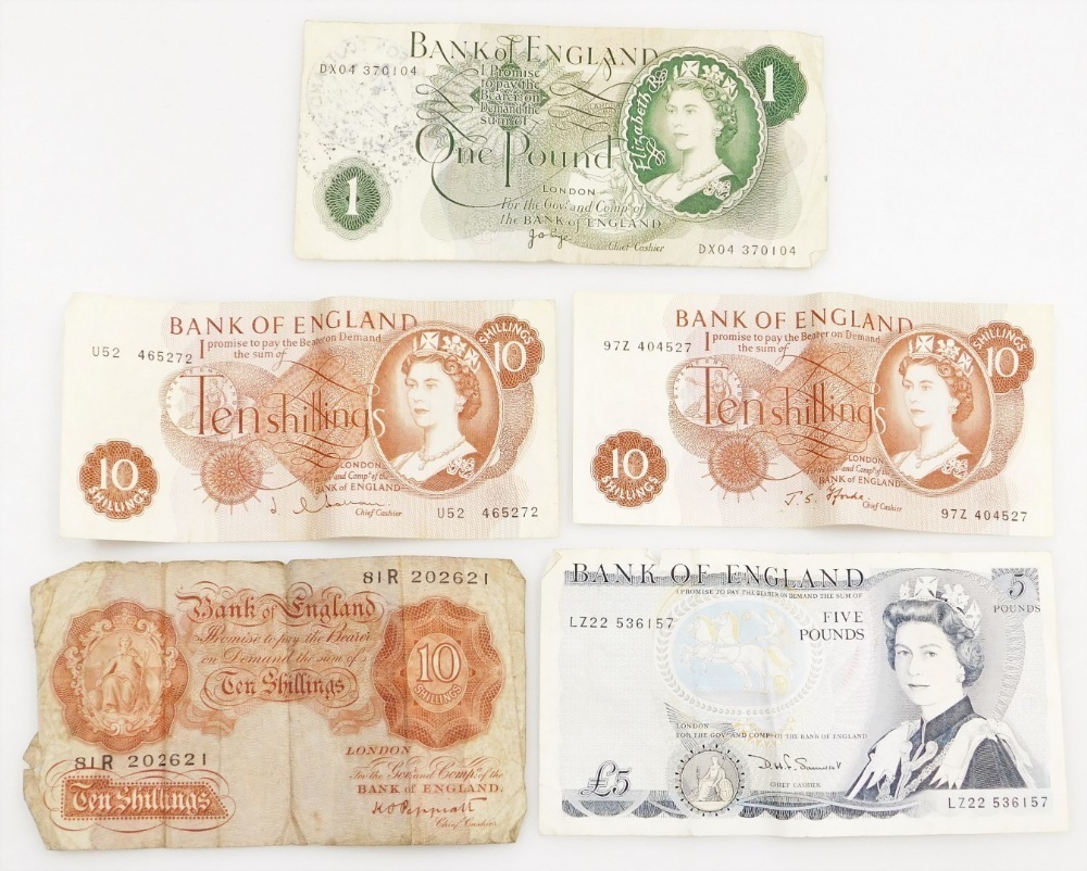 Coins and bank notes, including commemorative crowns, DHF Somerset five ...