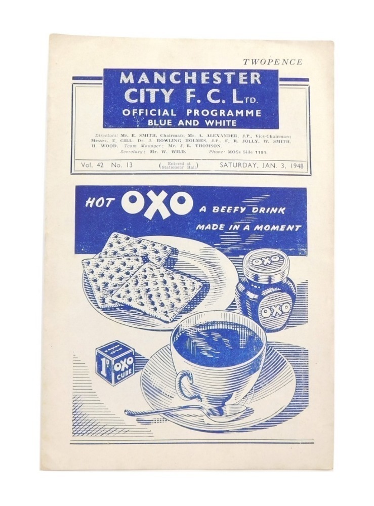 Football programme, Manchester City 1948 v. Aston Villa.