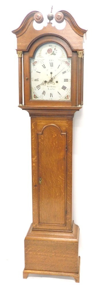 Val. Downs, Louth. A 19thC longcase clock, the arched dial painted with ...
