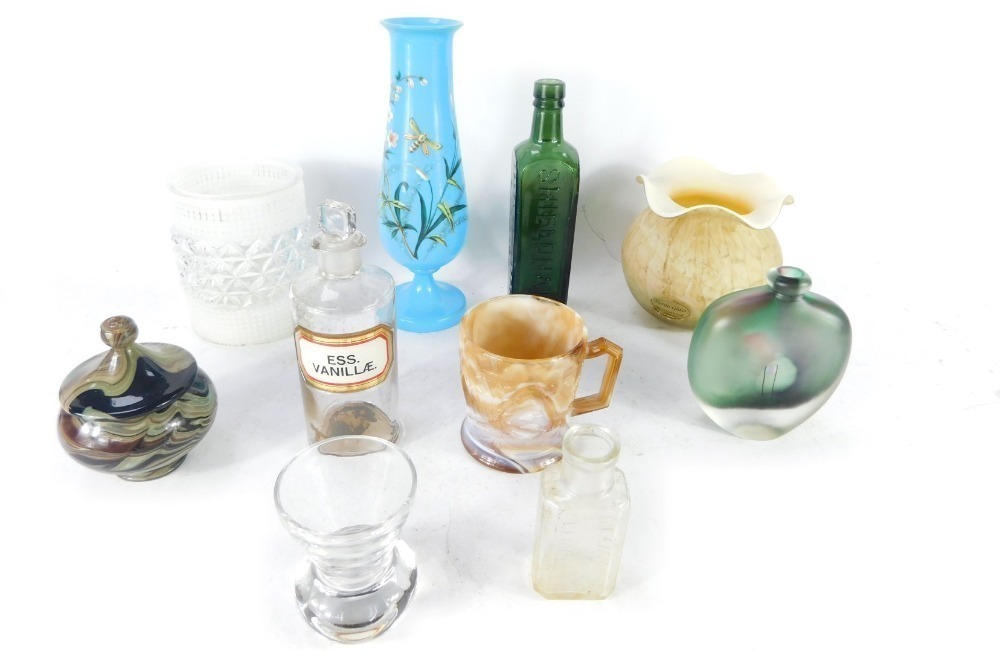 A group of 19thC and later glass, to include a turquoise glass vase ...