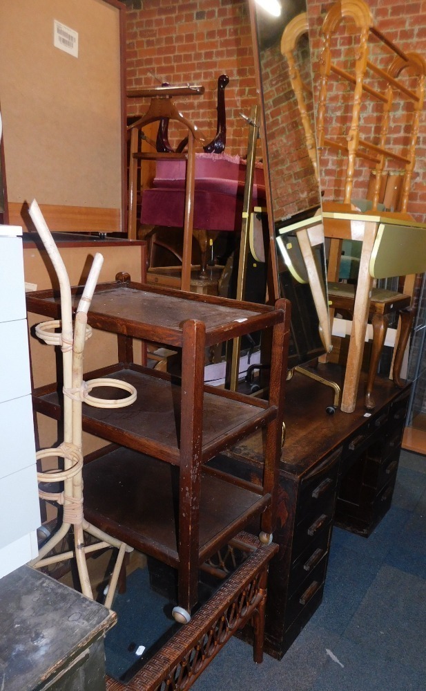 Furniture and effects, three tier oak trolley, planter, glass topped ...
