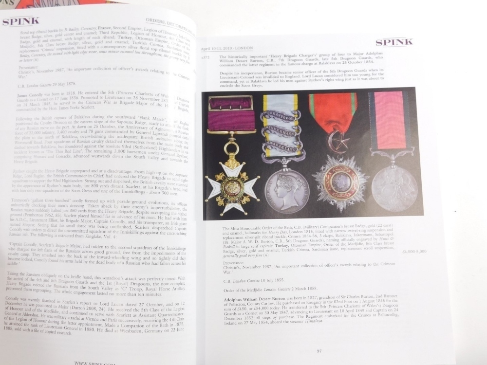 Various saleroom catalogues, a Spink Orders, Decorations, Campaign ...