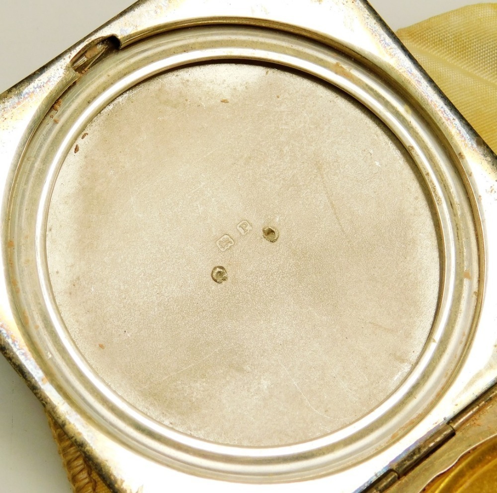 A George V silver and blue guilloche powder compact, the lid ...
