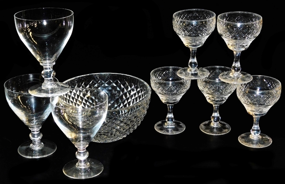 A Waterford cut crystal fruit bowl, 20cm wide, three Georgian style ...