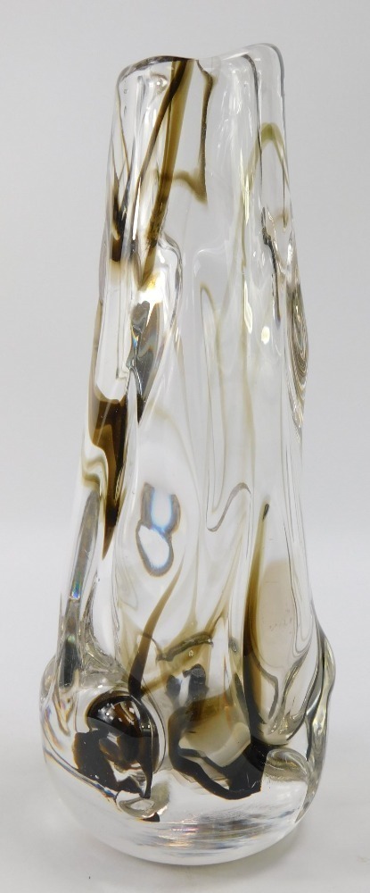 A Whitefriar's style art glass vase, with bubble and brown swirl design ...