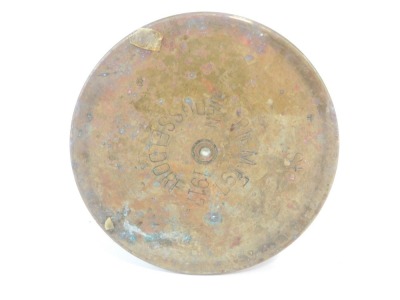 Trench art, a brass shell case converted to a vase, stamped Dusseldorf ...