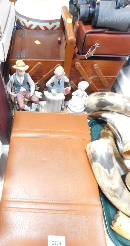 A games case with draughts counters, Capo di Monte style figures ...