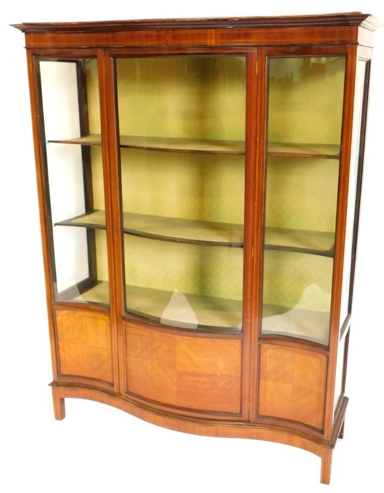 An Edwardian mahogany boxwood strung and chequer banded display cabinet ...