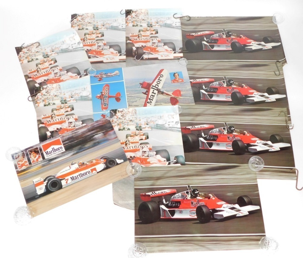 A group of Marlboro F1 racing car posters.
