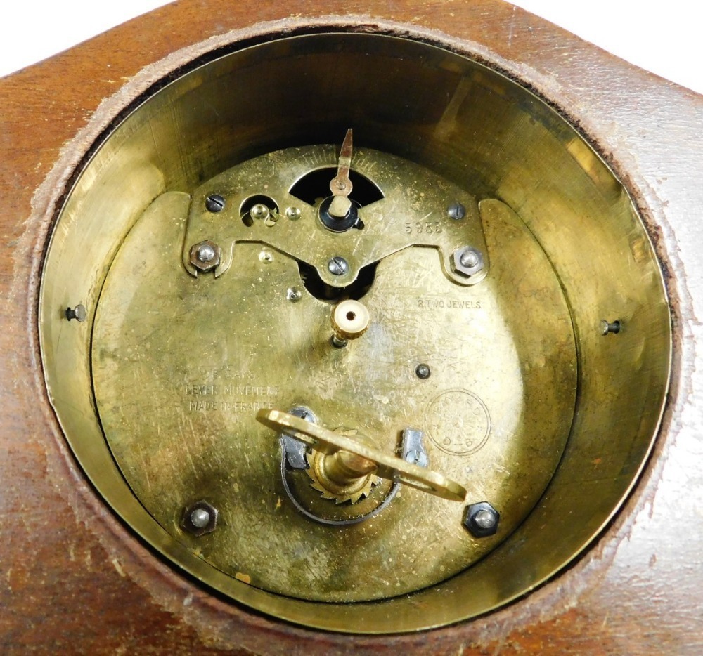 An Edwardian mahogany and inlaid mantel clock, with Roman numeric dial ...