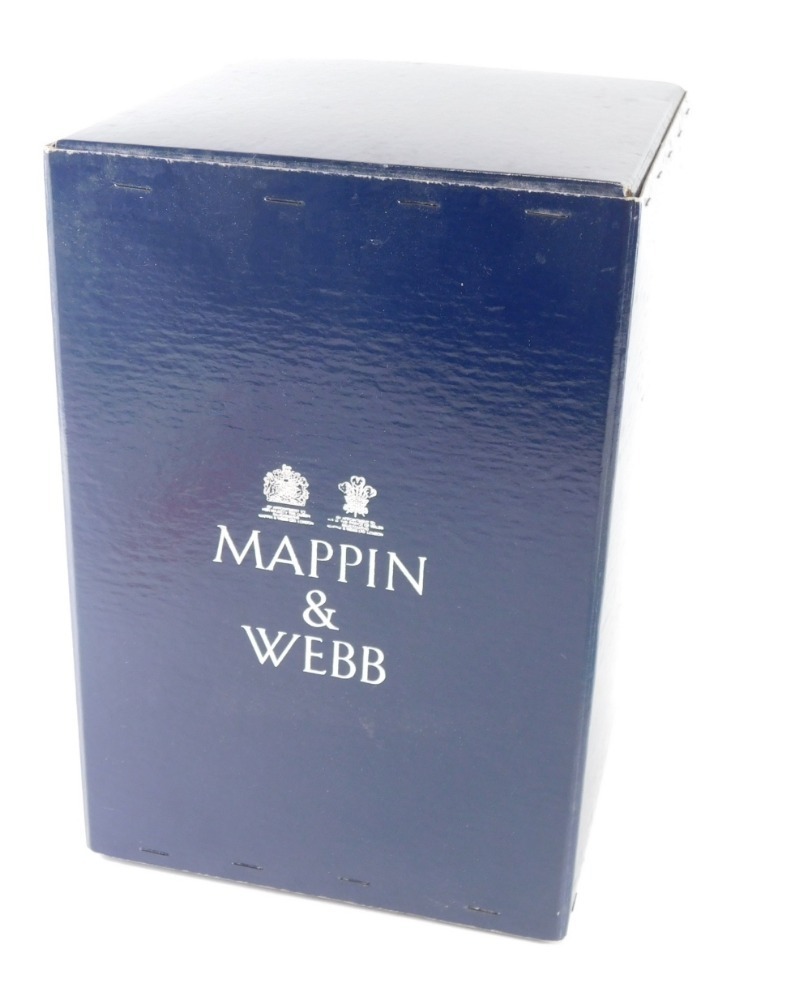 An Elizabeth II silver and cut glass claret jug, in Mappin and Webb box, with angular dragon ...