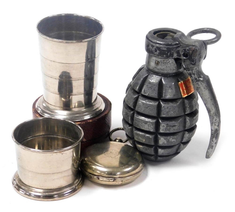 A Victorian travelling cup, in a hunting pocket watch case, patent EJT ...