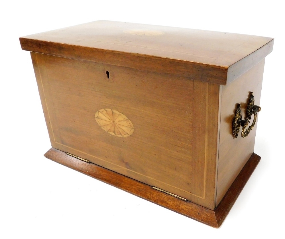 An Edwardian mahogany stationery box, with satinwood patera inlay and ...