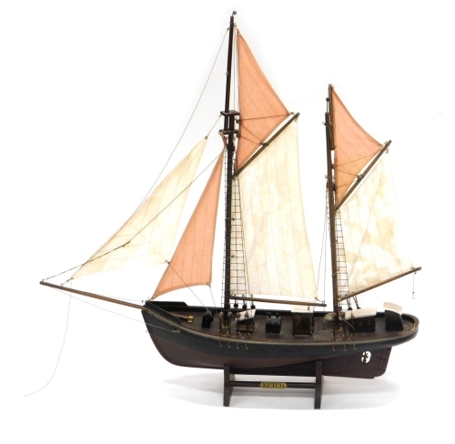 A model ship Ketch, with realistic rigging and deck, on named stand ...