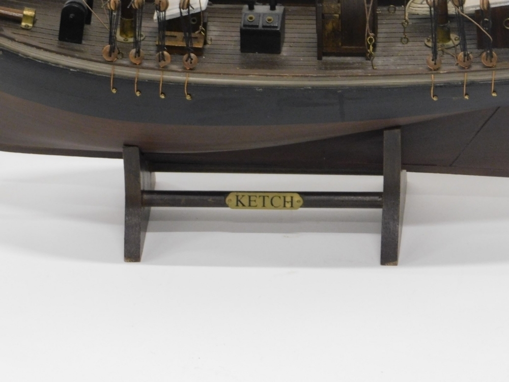 A model ship Ketch, with realistic rigging and deck, on named stand ...