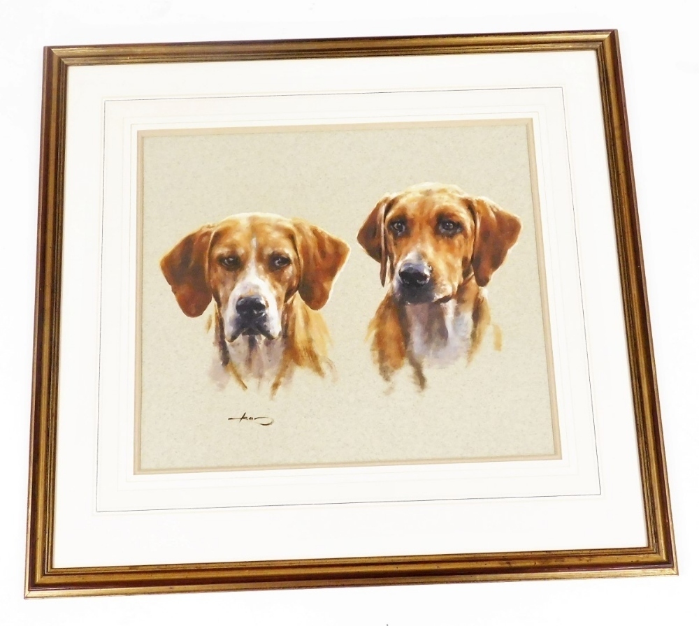 Graham Isom (b.1945). Study of heads of Old English Fox Hounds, pastel ...