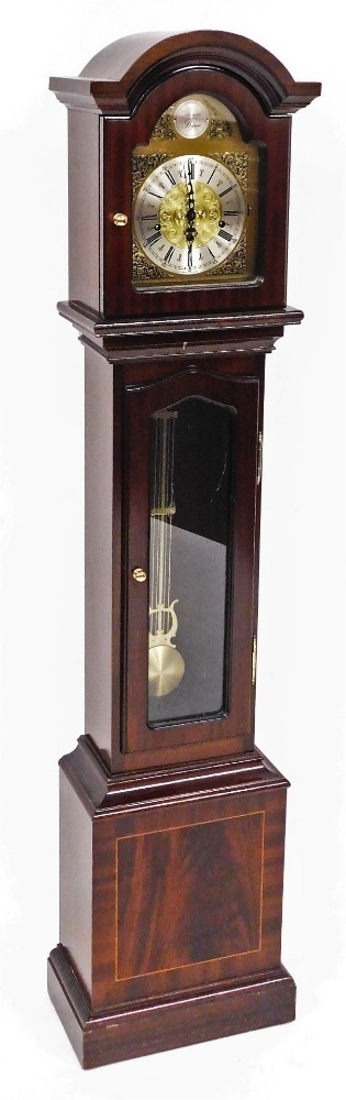 A 20thC Thomas Burne mahogany cased grandmother clock, the brass break ...
