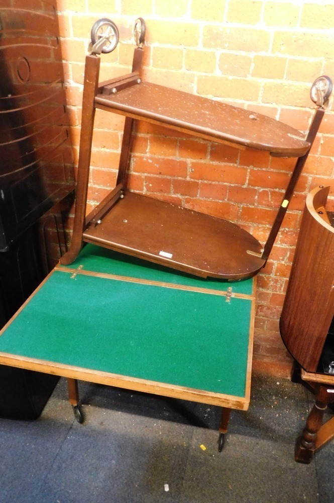 A folding card/games table trolley with green baize top, and a cocktail ...