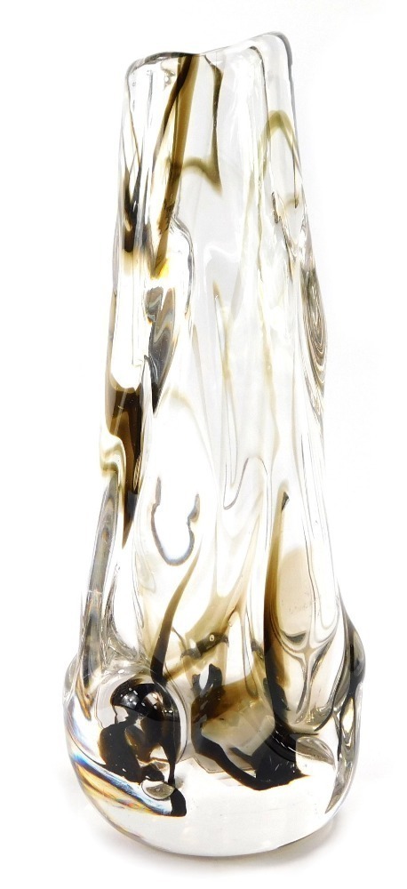 A Whitefriar's style art glass vase, with bubble and brown swirl design ...