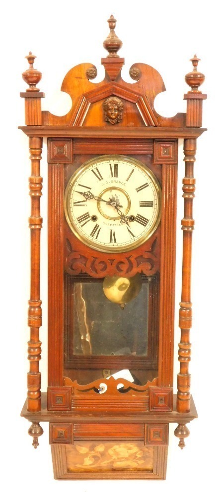 A late 19thC J G Graves of Sheffield inlaid mahogany wall clock, with a ...